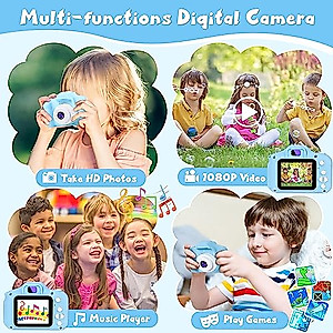 Kids Digital Camera, Toddler Camera, Kid Camera with 2 Inch Screen and 32Gb SD Card, Camera for Kids, Toys for 5 Year Old Girls, Birthday Gifts Christmas Toy for 3 4 5 6 7 8 Childs Boys(Blue)