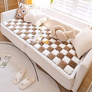 Funny Fuzzy Couch Cover,Funnyfuzzy Cream-Coloured Large Plaid Square Pet Mat Bed Couch Cover,Funny Fuzzy Pet Couch Cover, Cozy Plush Non Slip Couch Cover, Dog Couch Cover Protector (19.6*19.6 inch, A)
