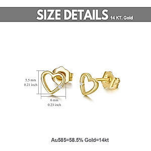 14K Solid Gold Heart Stud Earrings for Women 6mm, Natural Round Diamond Heart Studs Fine Love Jewelry for Mom, Wife, Girls, Teen 6mm (E-F, SI2)