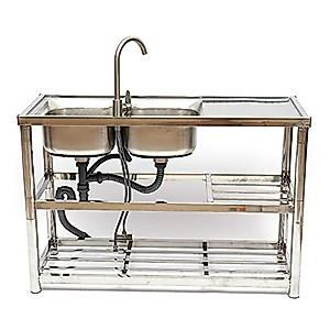 CNCEST 2 Compartment Stainless Steel Commercial Kitchen Prep & Utility Sink w/ Faucet,Fit For Commercial Restaurant Kitchen (2 Compartment Bowl (120x81x45cm))