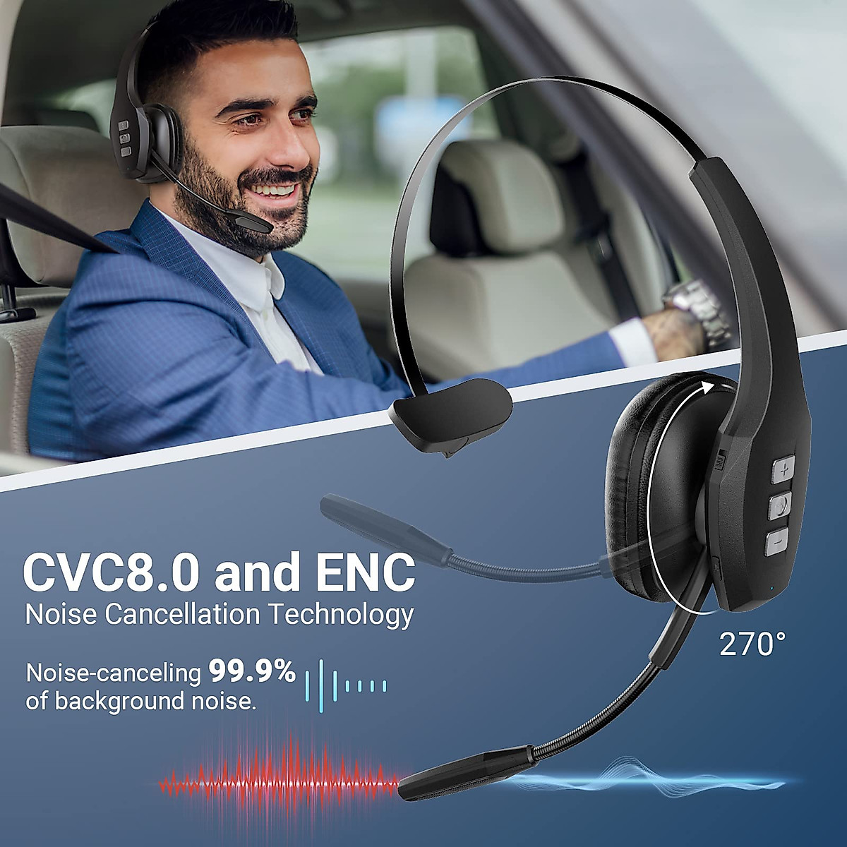 Trueque Bluetooth Headset, Trucker Wireless Headset with Microphone AI Noise Canceling & Mute Button, 60 Hrs Work Time On-Ear Headphones with USB Dongle for Call Center, Remote Work, Trucker, Zoom
