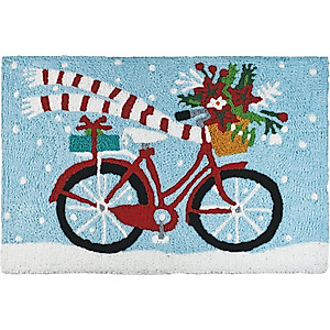 Jellybean Holiday Poinsettia and Presents delivery Bike with Scarf Winter Holiday Accent Rug
