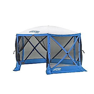 CLAM Quick-Set Escape Sport 11.5 x 11.5 Foot Portable Pop Up Outdoor Tailgating Screen Tent 6 Sided Canopy Shelter w/Stakes & Carry Bag, Blue