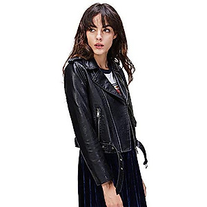 LY VAREY LIN Women's Faux Leather Motorcycle Jacket PU Slim Short Biker Coat (XL, Black)