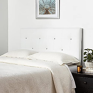 Baxton Studio Dalini Modern and Contemporary Full White Faux Leather Headboard with Faux Crystal Buttons