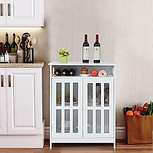 Kitchen Buffet Storage Cabinet Sideboard Buffet Server Bar Cabinet Console Table Storage Cabinet with Open Shelf and 2 Doors for Dining Room, White
