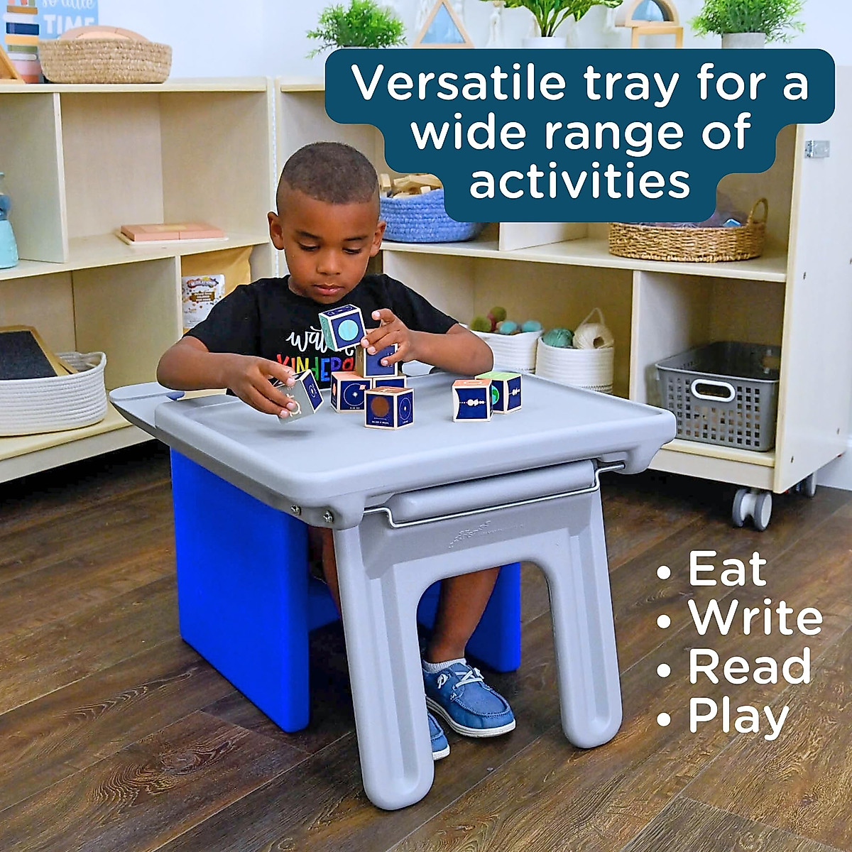 Children's Factory Edutray Kids Desk | Converts Cube Chair to Childrens Desk | Space-Saving Toddlers Desk Chair Converter | Homeschool & Classroom Study Desk for Kids | Gray