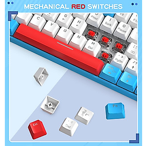 LexonElec T60PRO 60% Mechanical Keyboard and Mouse Combo+Coiled USB C Cable, Compact RGB LED Backlit Keyboard, Linear Red Switch, 6400 DPI Programmable RGB Mouse for PC Mac Gamer(Blue&White)
