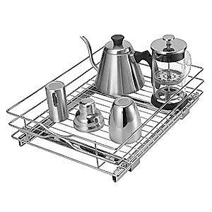 Pull Out Cabinet Drawer Organizer,Heavy Duty Slide Out Pantry Shelves Sliding Drawer Storage For Kitchen,Bathroom,Home,Wire Frame, Chrome Finish