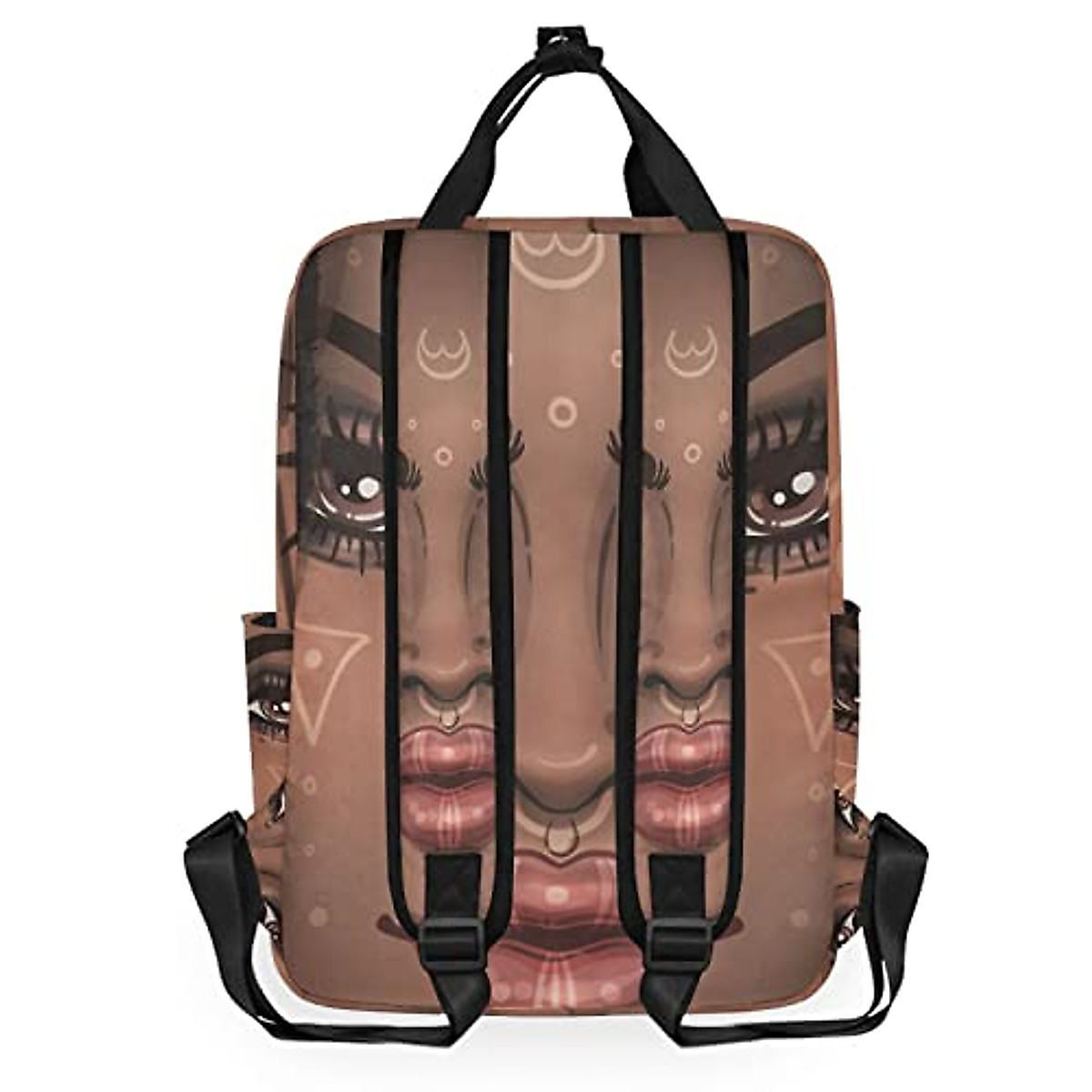 Tribal African Woman American Black Women with Glossy Lips, Tattoos Shoulder Bag Tote Daypacks Casual Sitting Satchel Rucksack Students Bookbag for A4 Books Knapsack College Schoolbag Backpack