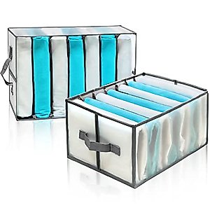 Kocuos Upgraded Clothes Organizer, Closet Organizers and Storage, Wardrobe Clothes Organizer for Folded Clothes, Separator Drawer Organizer Divider for Underwear, T-shirts (2PCS (7 Grids, Gray))