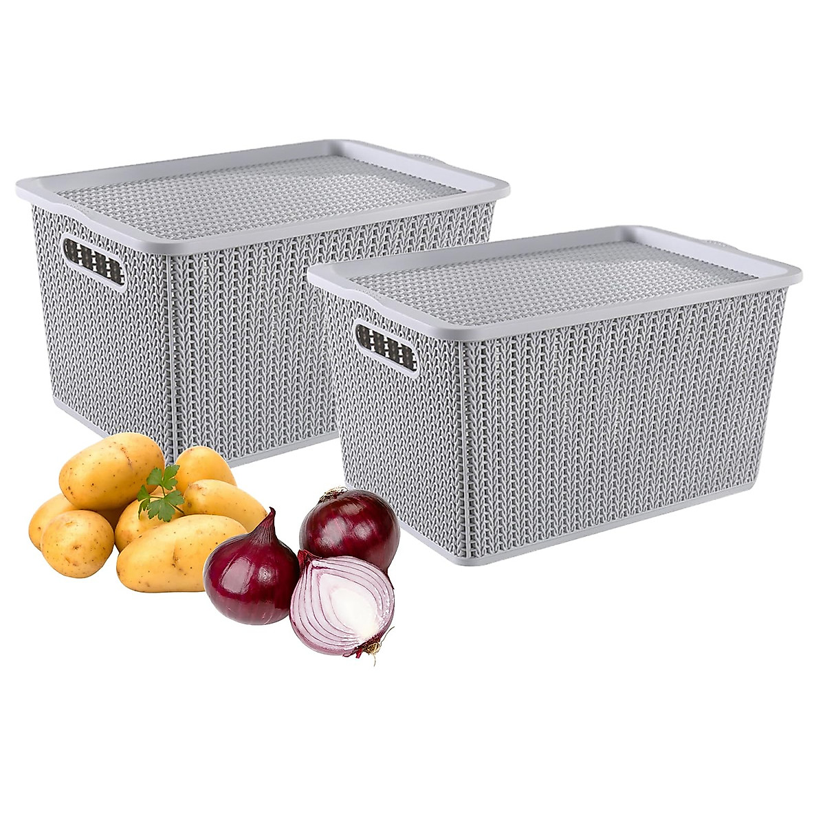 Onion and Potato Storage Baskets,Stackable Plastic Pantry Bins with Lids,Bpa-Free, Multifunctional Organizers for Kitchen, Countertop, and More Vegetable Storage Pantry Baskets Organization