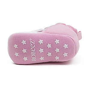 Robeez Pink Light/Pastel Unicorn Snap Baby Booties for Girls 3-6 Months Kick Proof Soft Shoes Non-Skid Ankle Booties with Rubber Grips - Great Gift for Birthdays Showers and Mother's/Father's Day