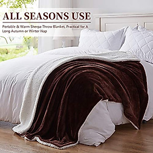 SEMECH Sherpa Throw Blanket Throw Size, Sherpa Fleece Throw Blanket Lightweight, Reversible Sherpa Blanket Machine Washable, 50" x 60", Brown