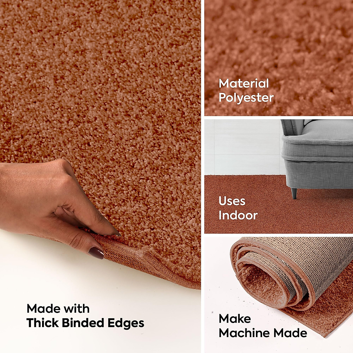 Ambiant Galaxy Way Solid Color Area Rugs Rust - 2' Round, Indoor, Stain & Fade Resistant, Perfect for Living Room, Bedroom, Dining Room, Entryway, Pet & Kids Friendly Rug, Wedding, Made in USA