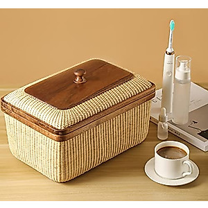 Teng Jin Rectangular with Lid Handmade Nantucket basket Cane staves finely-woven home-storage-baskets-and-containers Arts,Decorative Storage Baskets for Shelves