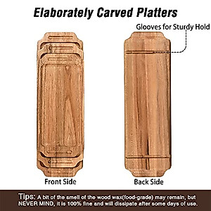 KADAR Wood Tiered Serving Tray, 3 Tier Serving Platter Stand, Party Serving Dishes Trays and Platters-3 Trays of Max Length 20” and 6.5” Width, Made of Acacia Wood