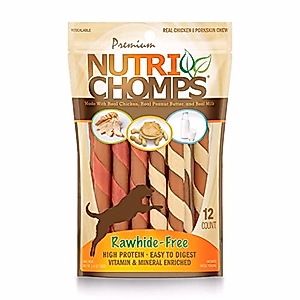 NutriChomps Dog Chews, 5-inch Twists, Easy to Digest, Rawhide-Free Dog Treats, 12 Count, Real Chicken, Peanut Butter and Milk flavors