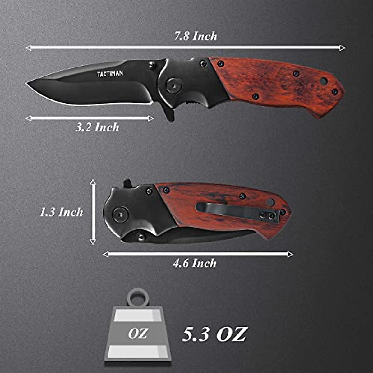 TACTIMAN Pocket Knife Gifts for Men Husband Boyfriend Folding Knife Stainless Steel Blade Wood Handle Birthday Gifts Unique Gifts for Men Stocking Stuffers for Men Knife Gifts for Men
