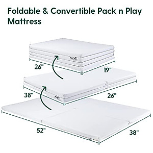 BABELIO Pack n Play Mattress Pad 38" x 26", Quatro-fold Mini Crib Mattress, Portable Foldable Pack and Play Mattress/Baby Play Mat/Playpen Mattress 3 in 1 (Travel Bag Included)