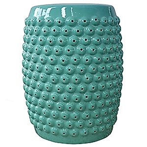 KIROJA Decorative Ceramic Garden Stool, Chinese Style Glazed Pinhole Ceramic Round Stool, Suitable for Living Room, Terrace, Garden, Etc. (Color : Green)