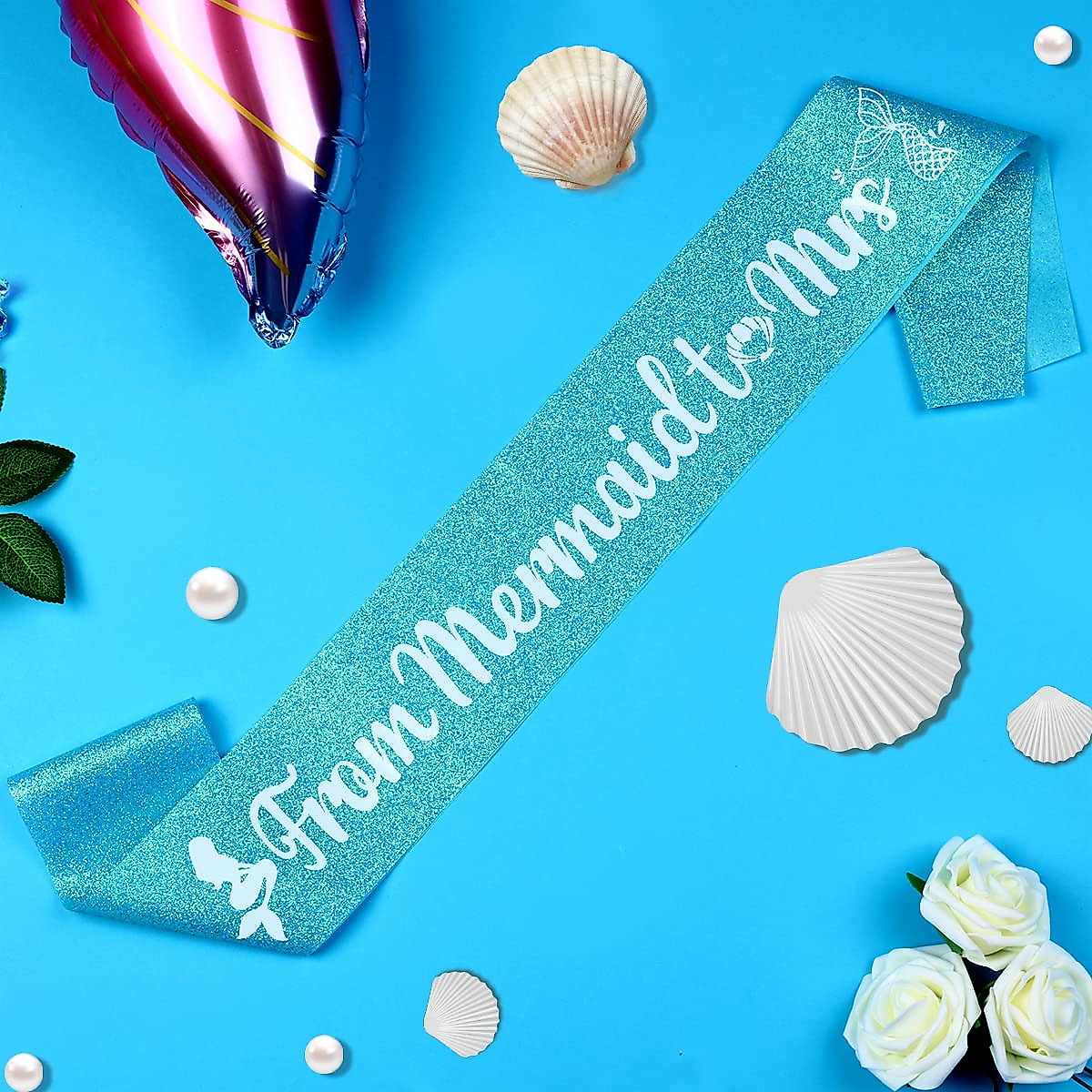 Mermaid Bridal Bachelorette Party Sash Teal Blue Glitter From Mermaid to Mrs Sash Mermaid Bachelorette Party Sash Mermaid Bridal Shower Party Supplies for Engagement Wedding Party Decorations