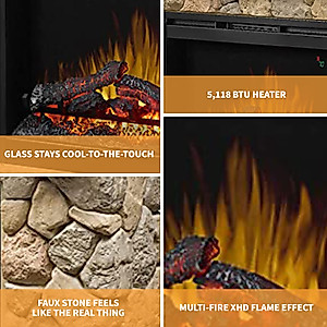 Dimplex Fieldstone Electric Fireplace with Mantel Surround Package | Pine with Natural Stone-look, 26" - #GDS28L8-904ST