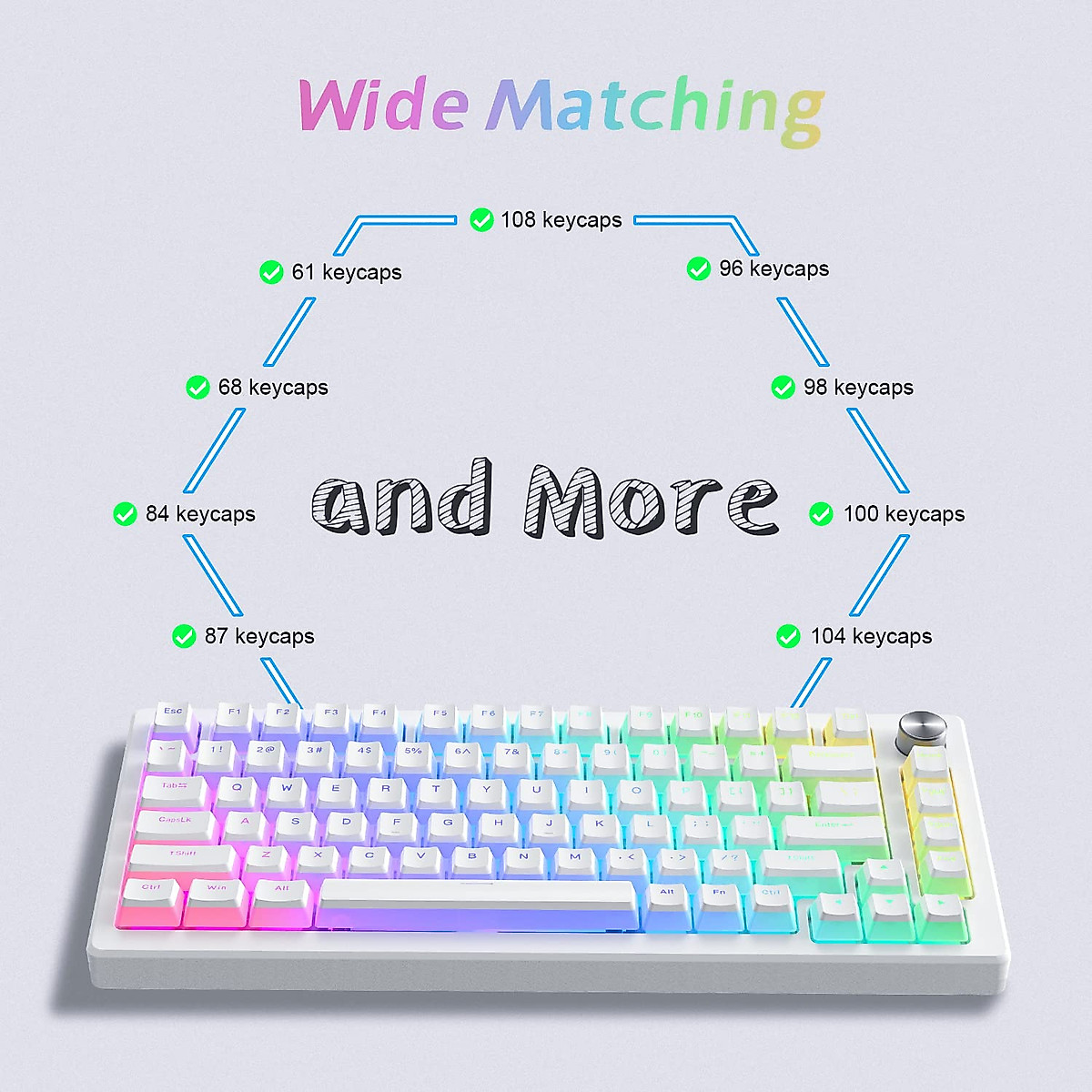 Womier Pudding Keycaps, PBT Keycaps 165 Keys Set Custom Keycap Set, Shine Through Keycaps OEM Profile, Universal Compatiability for 100%, 75%, 65%, 60% Keyboard-White
