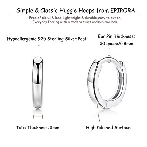Small Cartilage Hoop Earrings for Women Men, 3 Pairs Hypoallergenic Sterling Silver Post Huggie Earrings, 8/10/12mm, Silver