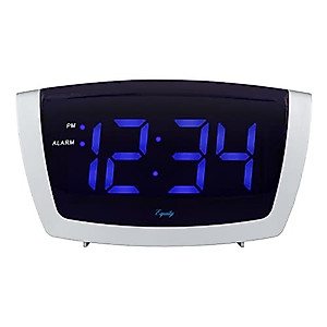 Equity by La Crosse LED Blue Digit Alarm Clock with USB Charging Port, Silver