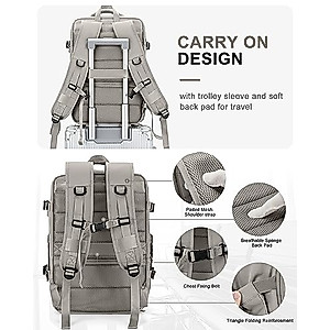 Large Travel Backpack for Women Carry On Airline Flight Approved Expandable Work Personal Item size Backpack Bag with Laptop compartment for College Men Waterproof Hiking Mochila de Viaje GreyBrown