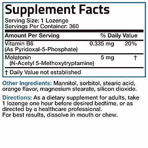 Bronson Melatonin 5mg Fast Dissolve Orange Flavor Tablets with Vitamin B6 - Promotes Relaxation, 360 Vegetarian Chewable Lozenges