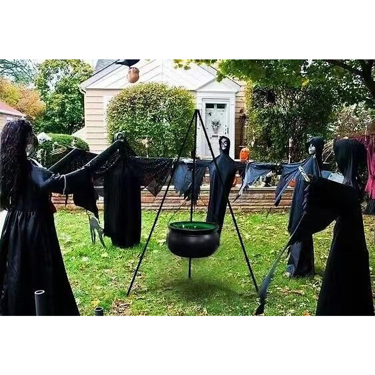 Halloween Decorations Outdoor - Witches Cauldron on Tripod with Lights - Black Plastic Cauldron Candy Bucket Decoration for Yard Home Porch Outside