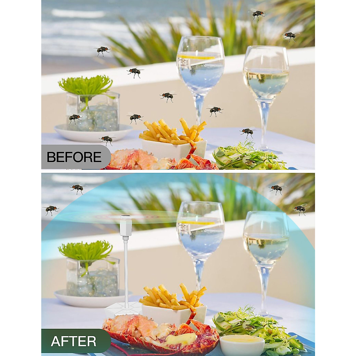 Fly Repellent Fans for Tables, Portable, Soundless, Holographic Blades, for Picnic, Party, Restaurant, Kitchen, BBQ (Standard, White)