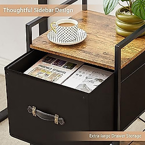 VECELO Mobile File Cabinet, Rolling Printer Shelf with Handle, Fabric Vertical Filing Cabinet fits Letter Size, Sturdy Steel Frame for Home Office, Brown