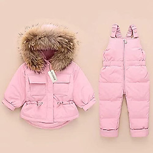 TJTJXRXR Infant and Toddler Baby Boys/Girls Snowsuit Winter Baby Clothing Set Duck Down Hooded Jacket +Bib Pants 2 Pieces Set (as1, age, 3_years, 4_years, Pink)