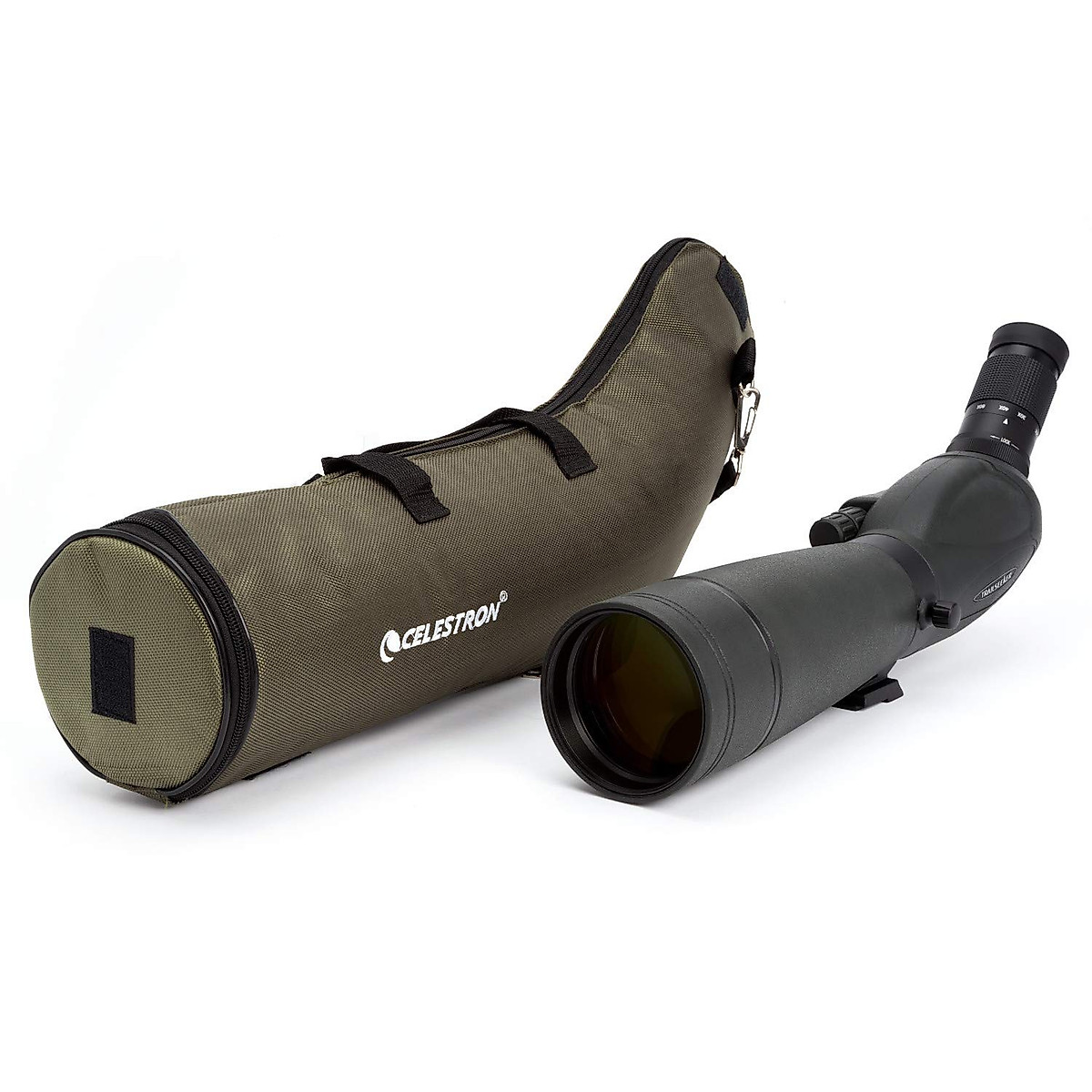 Celestron – TrailSeeker 80mm Angled Spotting Scope – Fully Multi-Coated XLT Optics – 20-60x Zoom Eyepiece – Waterproof & Fogproof – Rubber Armored