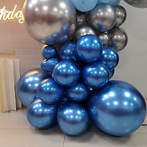 MOXMAY Silver Blue Balloon Garland 127 Pcs 18In 12In 10In 5In Confetti Latex Balloons Arch Kit for Baby Shower Bridal Shower Birthday Party Decors (Silver Blue)