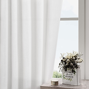 Nanspring White Kitchen Curtains 36 Inch Length Set 2 Panel Back Tab Pocket Semi Sheer Light Filtering Short Drapes Linen Farmhouse Curtain Tiers for Cafe Bathroom Basement Small Window 52x36