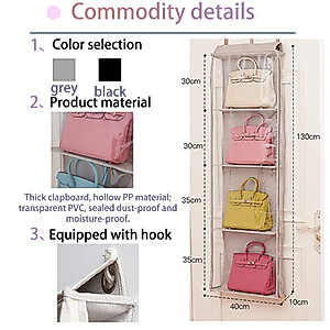 Handbag Organizer Storage Purse Bag Hanger with 4/5 Easy Access Deep Pockets Fully Sealed with Zipper dust-Proof for Closet Wall…(Gray, 4 Pockets)