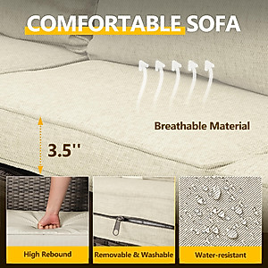 RoyalCraft 7PCS Rattan Patio Conversation Set with Swivel Chair and Coffee Table, All Weather Outdoor Sofa with Removable Cushions & Metal Frame, Rocking Chairs for Lawn Garden Backyard, Beige