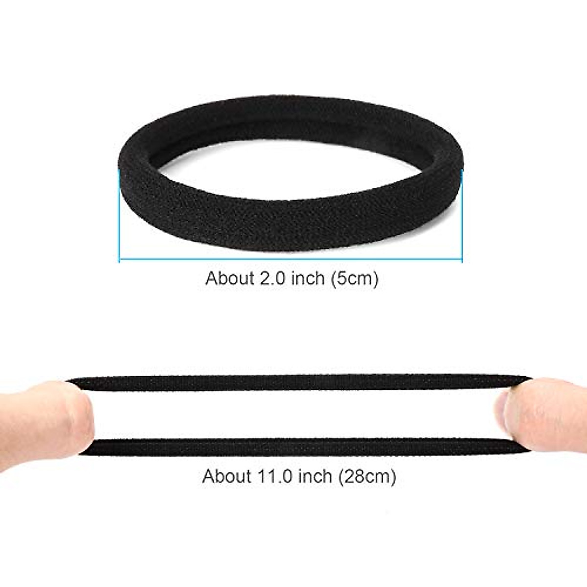 50PCS Black Hair Ties for Women, Cotton Seamless Hair Bands, Elastic Ponytail Holders, No Damage for Thick Hair, 2 Inch in Diameter, by Nspring