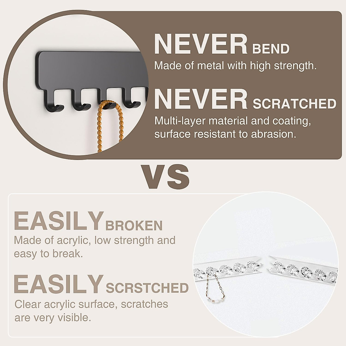 Josmimic Necklace Holder Hanging Jewelry Organizer - Jewelry Organizer for Necklace, Self-Adhesive Necklace Organizer, Wall Jewelry Organizer,2 PCS, Black