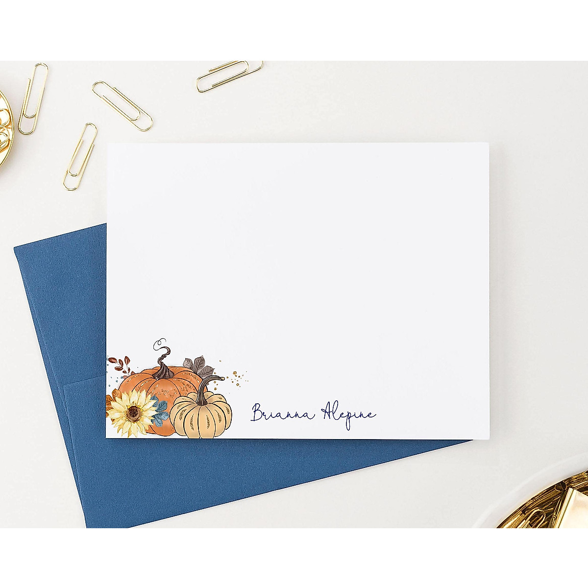 Pumpkin Personalized Fall Stationary for Women, Personalized Fall Pumpkins Stationery with Envelopes, FLAT NOTE CARDS, Fall Personalized Note Cards for Women, Your choice of Colors and Quantity