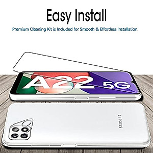 Ferilinso Designed for Samsung Galaxy A22 5G Screen Protector, 3 Pack HD Tempered Glass with 2 Pack Camera Lens Protector [9H Hardness] [Case Friendly] [Anti-Fingerprint] [Easy Installation]