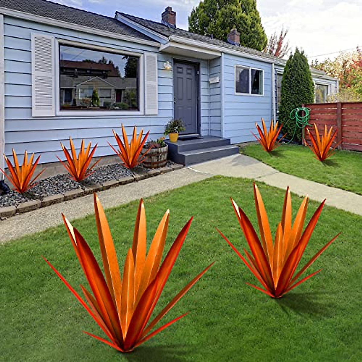 Homight Large Agave Sculpture Rustic Metal Agave Plant Outdoor Interior Decoration Outdoor Lawn Decoration Yard Wooden Posts Matching Garden Suitable for Patio… (Big, red)