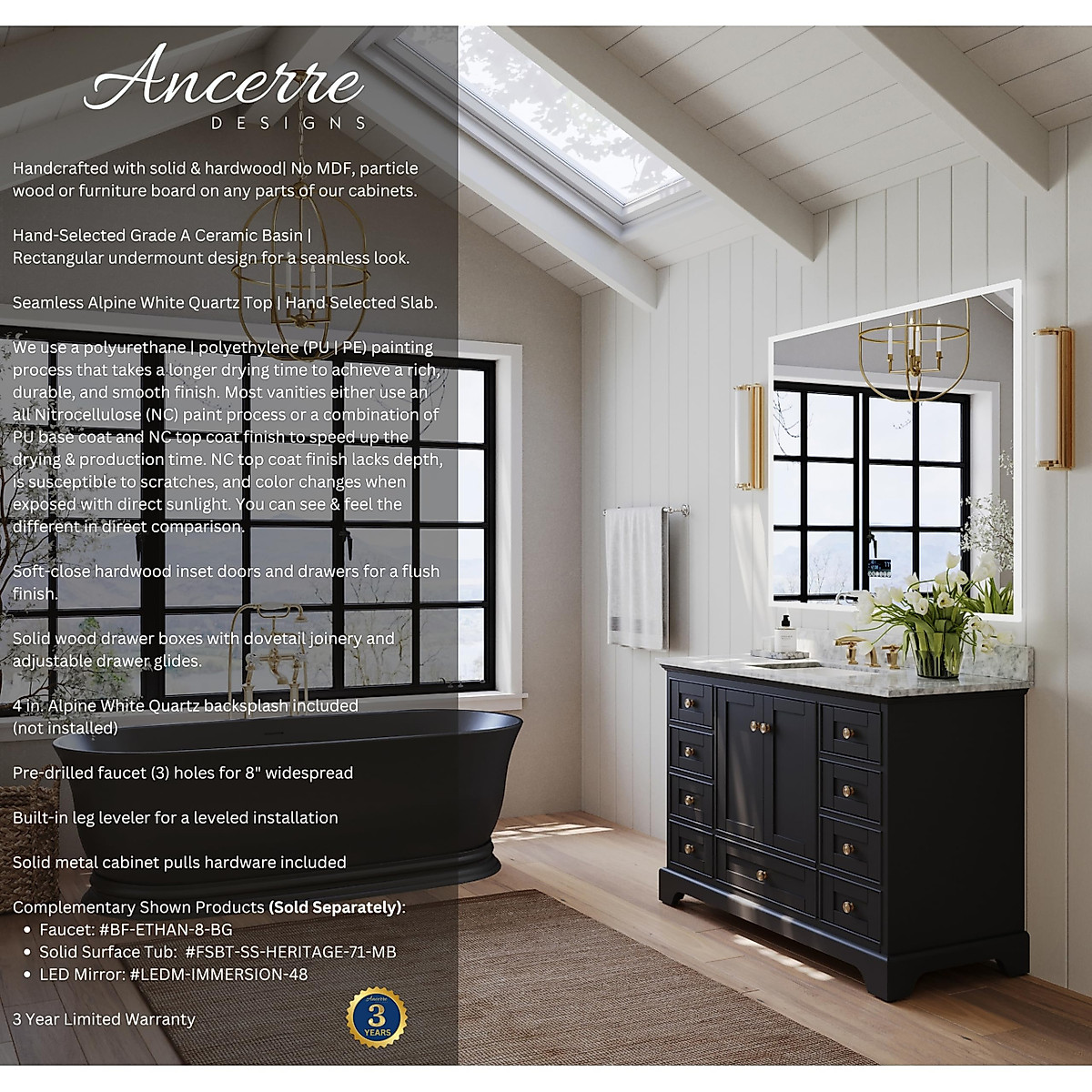 Ancerre Designs Audrey 48" Wood Bathroom Vanity Set in Black Onyx