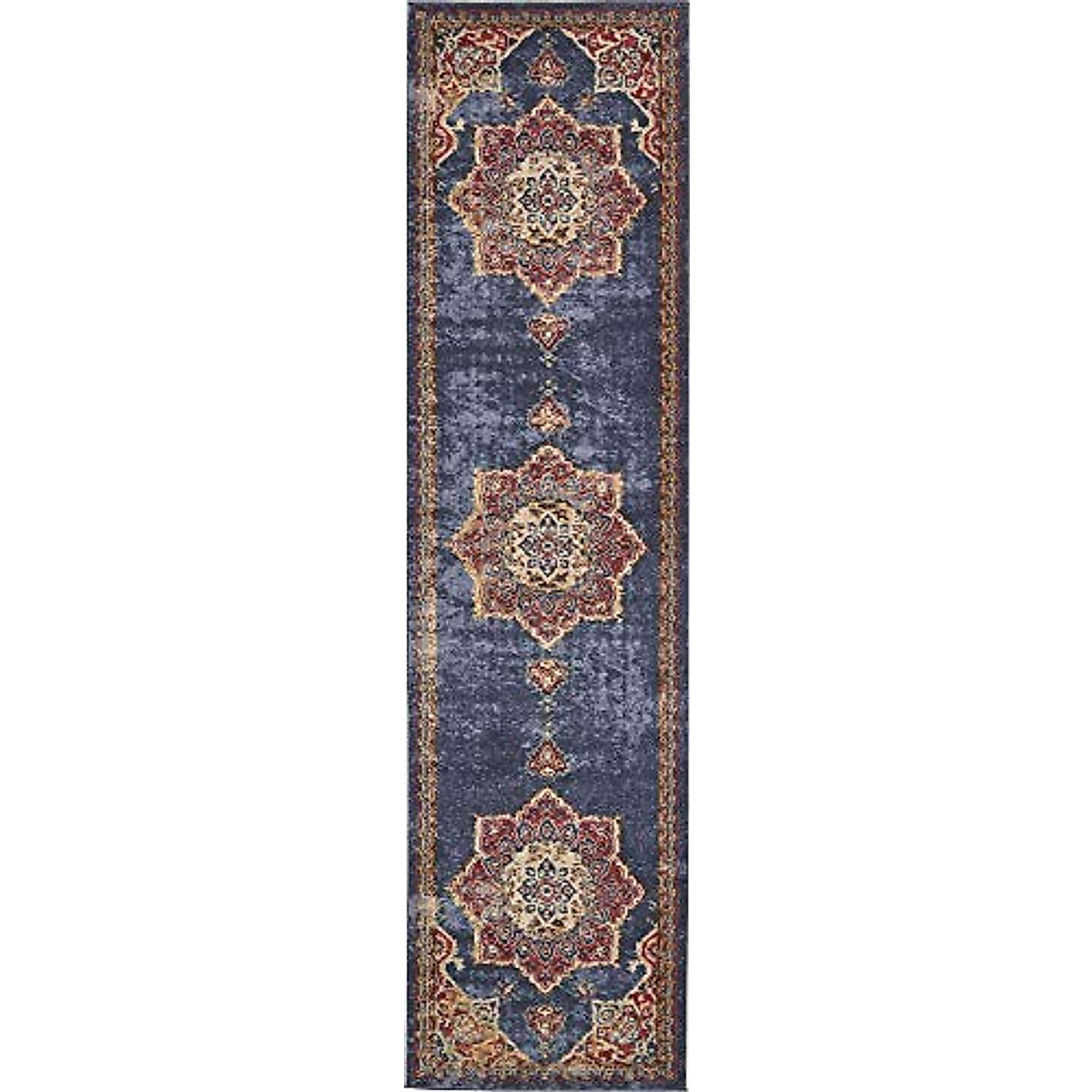 Unique Loom Utopia Collection Traditional Classic Vintage Inspired Area Rug with Warm Hues, 2 ft 7 in x 10 ft, Navy Blue/Burgundy