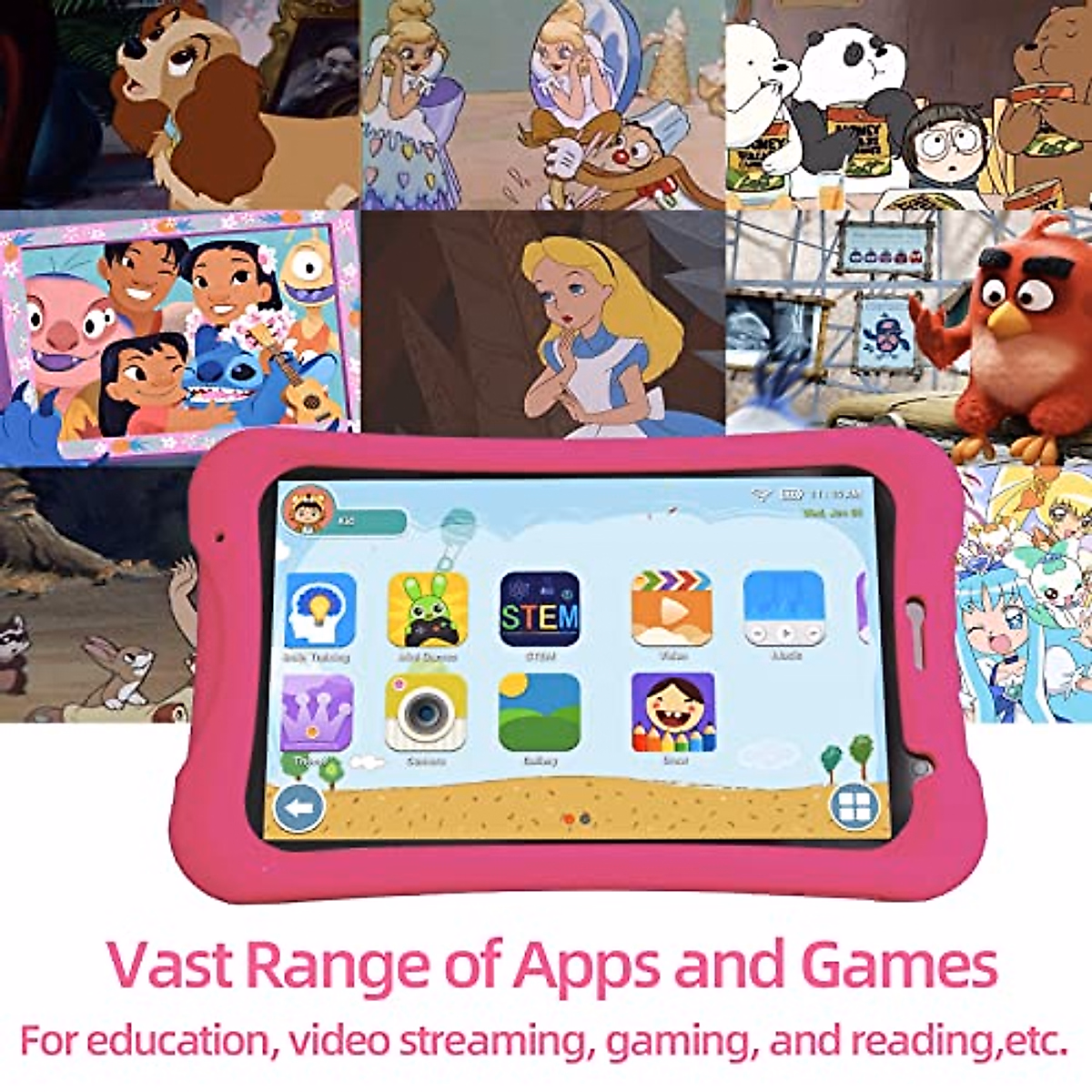 HAOVM Tablet for Kids, 8 inch Toddler Kid Tablet Android 11 Go, 1GB RAM 32GB ROM, Quad Core, Parental Control, Kids Software Pre-Installed,with Proof Case, WiFi, Bluetooth, Learning, Gaming