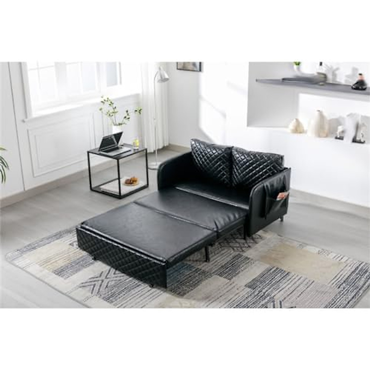 MMLLZEL Convertible Sleeper Sofa Bed, Loveseat Couch with Pull Out Bed, Side Pockets for Living Room